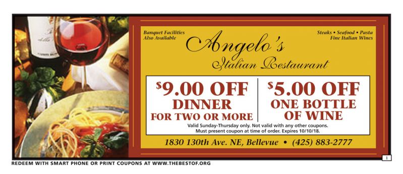 Angelo's Ristorante Coupons and Discounts, Bellevue